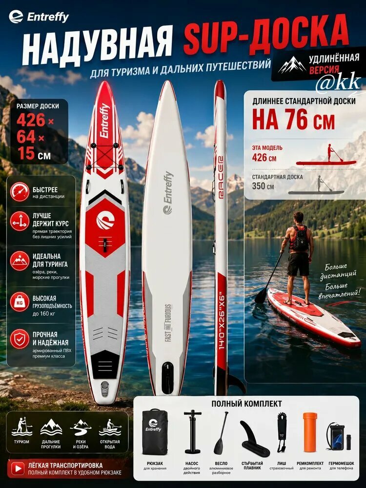 QICHENSTORE Виндсерф 64 см быстрая и устойчивая модель для дальних прогулок, туризма, озёр, рек и морского отдыха — фото 1