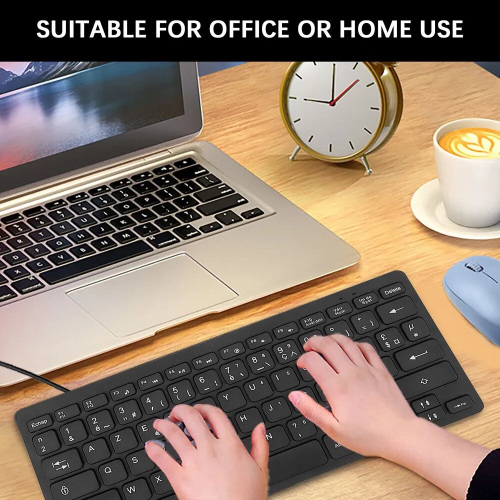 Ультратонкая клавиатура 78 клавиш, французская (AZERTY), USB, водонепроницаемая, для двуязычных пользователей.