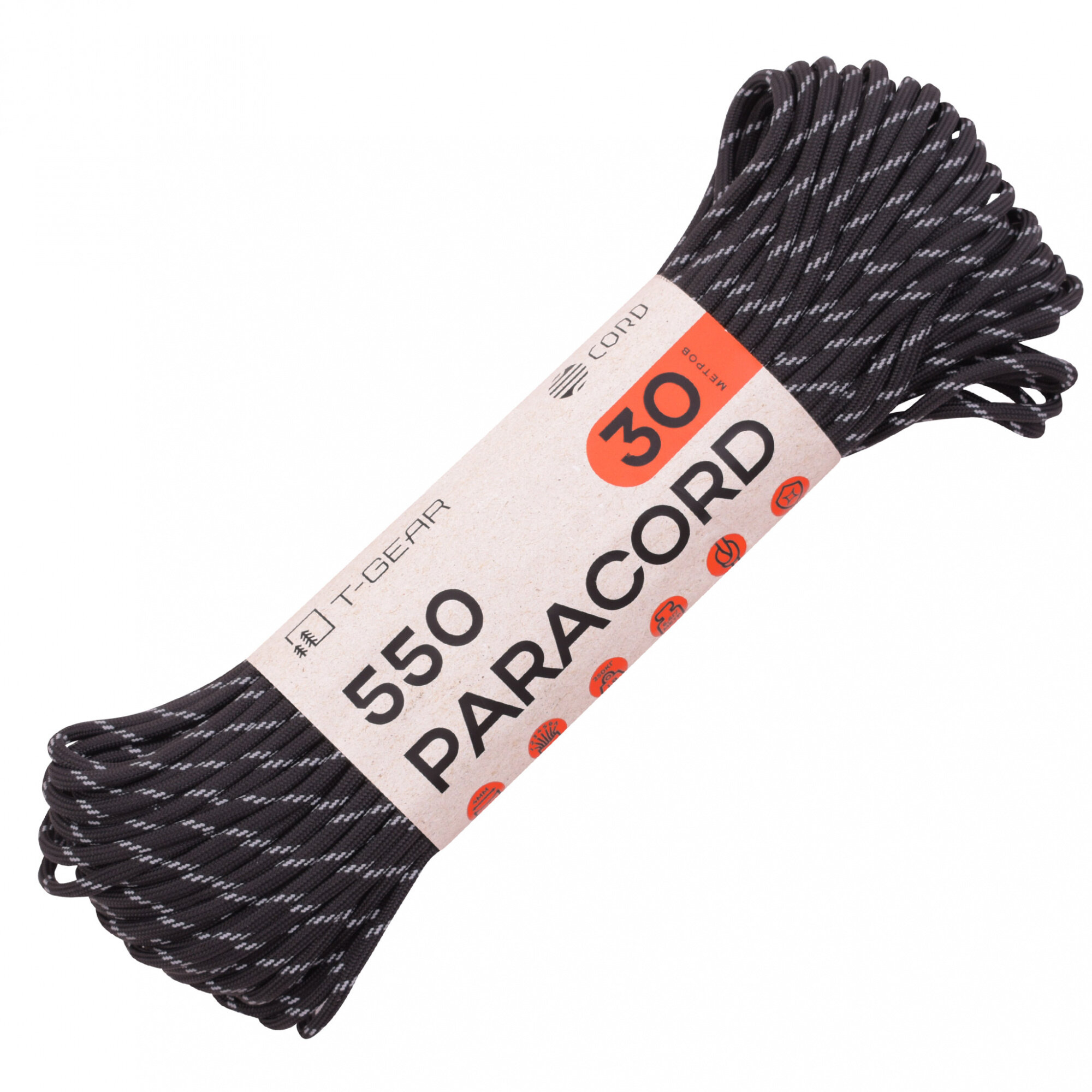 Паракорд 550 T-Gear x CORD nylon 30м световозвращающий (Black)