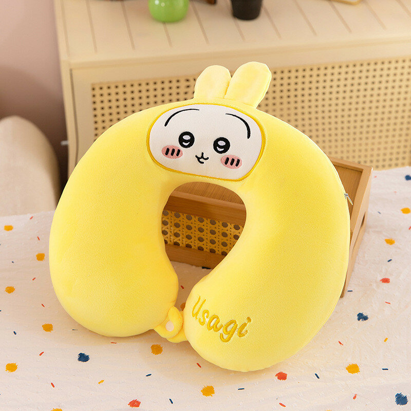 Travel cushion cartoon u shaped neck pillow memory foam for car plane commuting, yellow