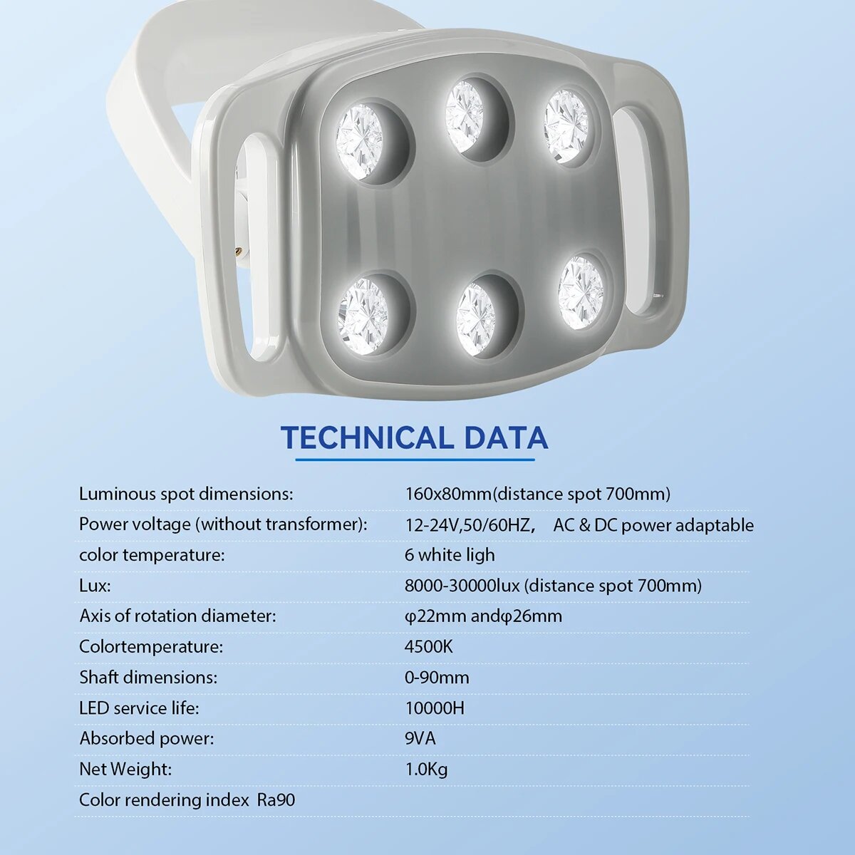 AZDENT Стоматологическая светодиодная лампа для полости рта 6 LED Type C