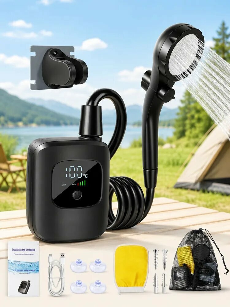 Портативный электрический душ 2400 мАч, 3 режима подачи воды, USB зарядка, водонепроницаемый IPX8,