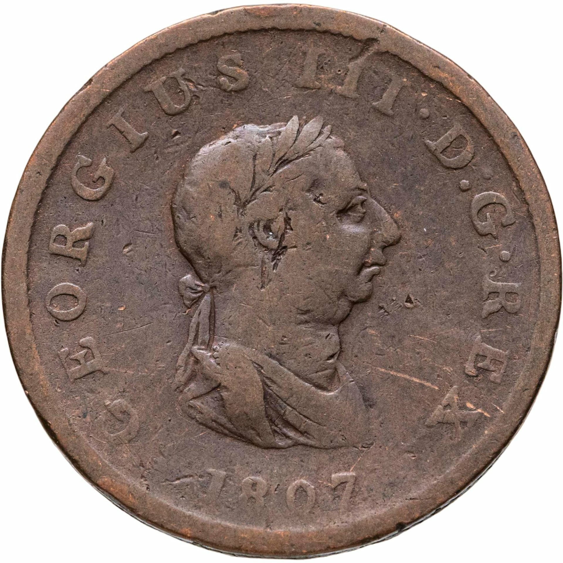Великобритания 1/2 пенни 1807, Медь, в сохранности VG-F