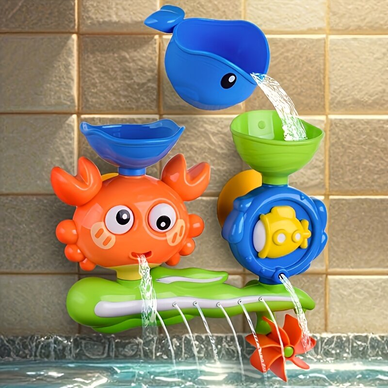 Интерактивная игрушка для купания в виде мультяшного краба с присосками, желтая, с совочком для воды и вращающимся механизмом, из АБС-пластика, детская
