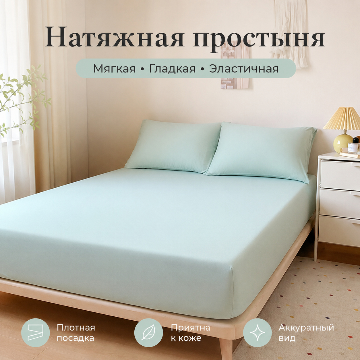 Охлаждающий комплект постельного белья дышащий для мам и детей,3 предмета: чехол на матрас 180х200 + 2 наволочки