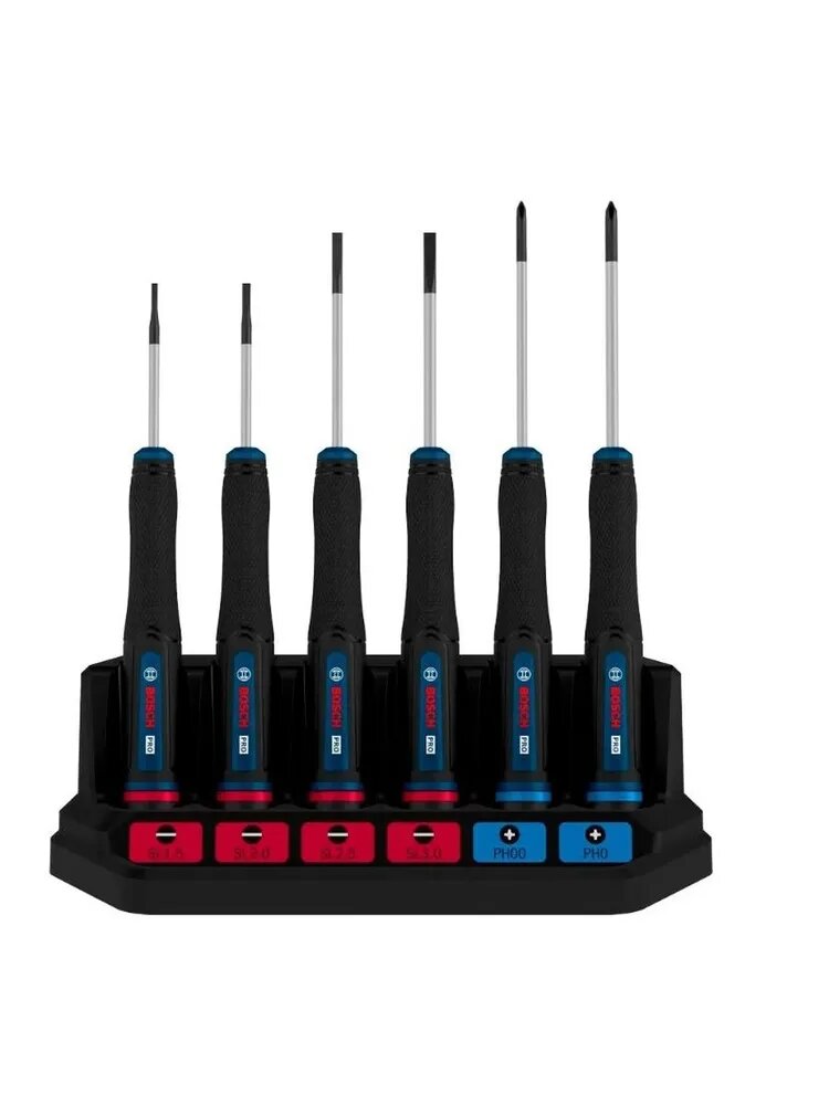 BOSCH 1600A039PL Набор прецизионных отверток, 6 предметов, из стали CR-V. Идеально подходит для ремонта электроники, часов, мобильных телефонов, компьютеров и других мелких работ.