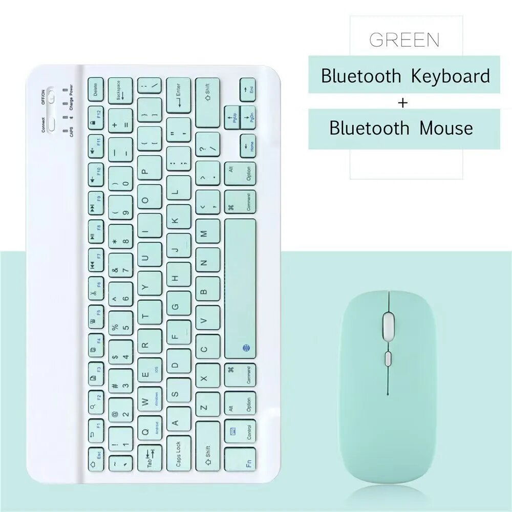 Беспроводная мини-клавиатура Bluetooth 10 дюймов для iPad, iPhone, Android Light Green 2, Russian