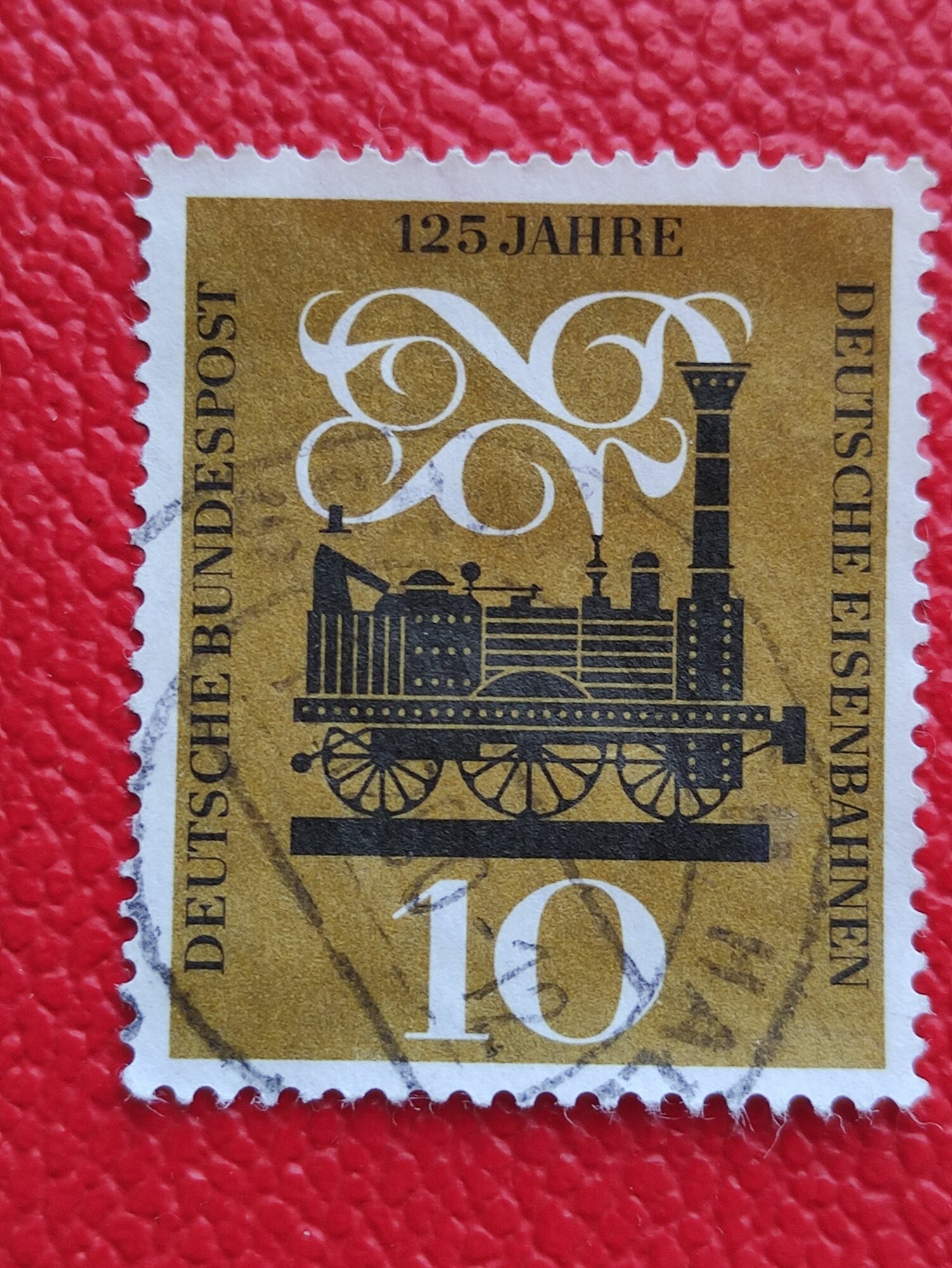 Марки Германия 1960. 125-летие железных дорог: Серия: Первый паровоз в Германии "Адлер" (Людвигсбан, 1835). Гашение - см фото.