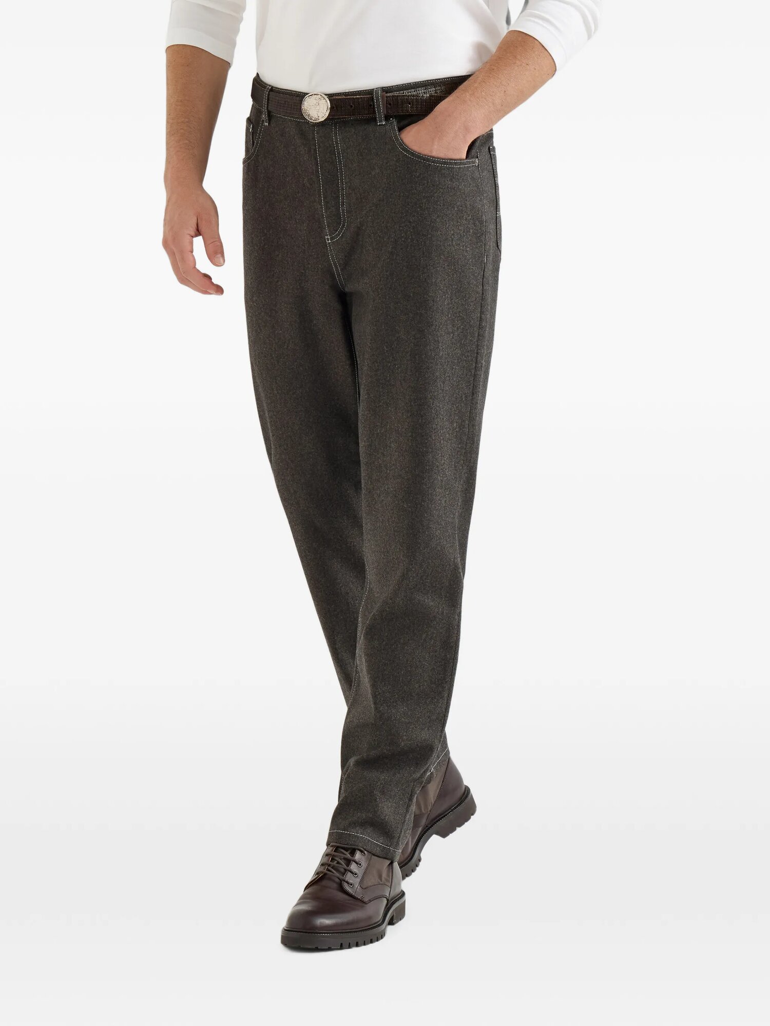 Брюки BRUNELLO CUCINELLI Virgin wool flannel five-pocket trousers, размер 46 — фото 1