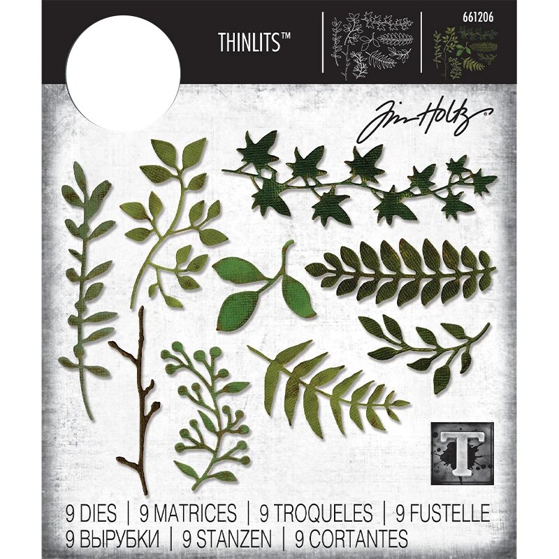 Вырубной штамп Tim Holtz Thinlits Leaves, 9 шт, Цвет: 338