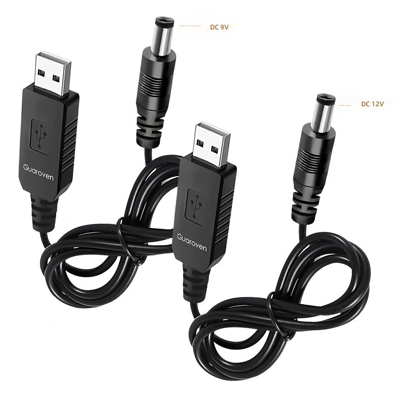 USB 2.0 Type-A — DC 5.5×2.1 мм кабель-переходник повышающий напряжение, 2 шт: 12 В и 9 В