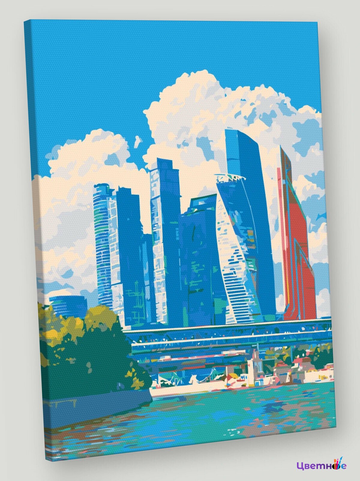 Картина по номерам на холсте с подрамником 30x40 "Город Москва: Сити пейзаж с рекой"