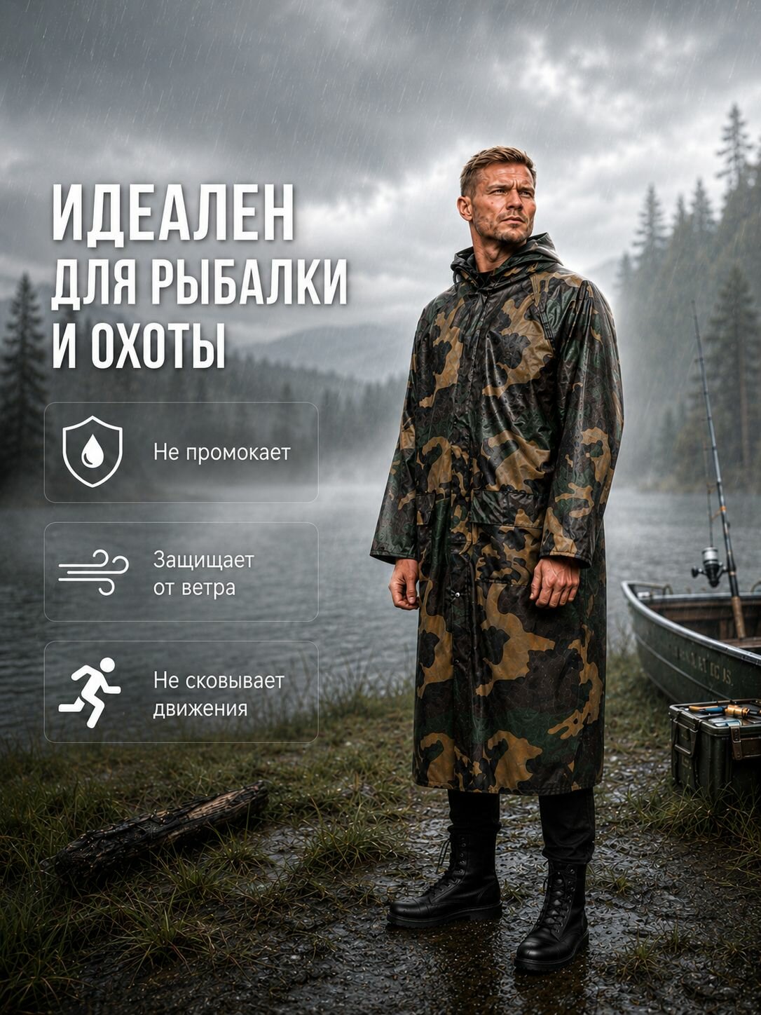 Плащ-дождевик Базовая коллекция, размер Универсальный, камуфляж — фото 1