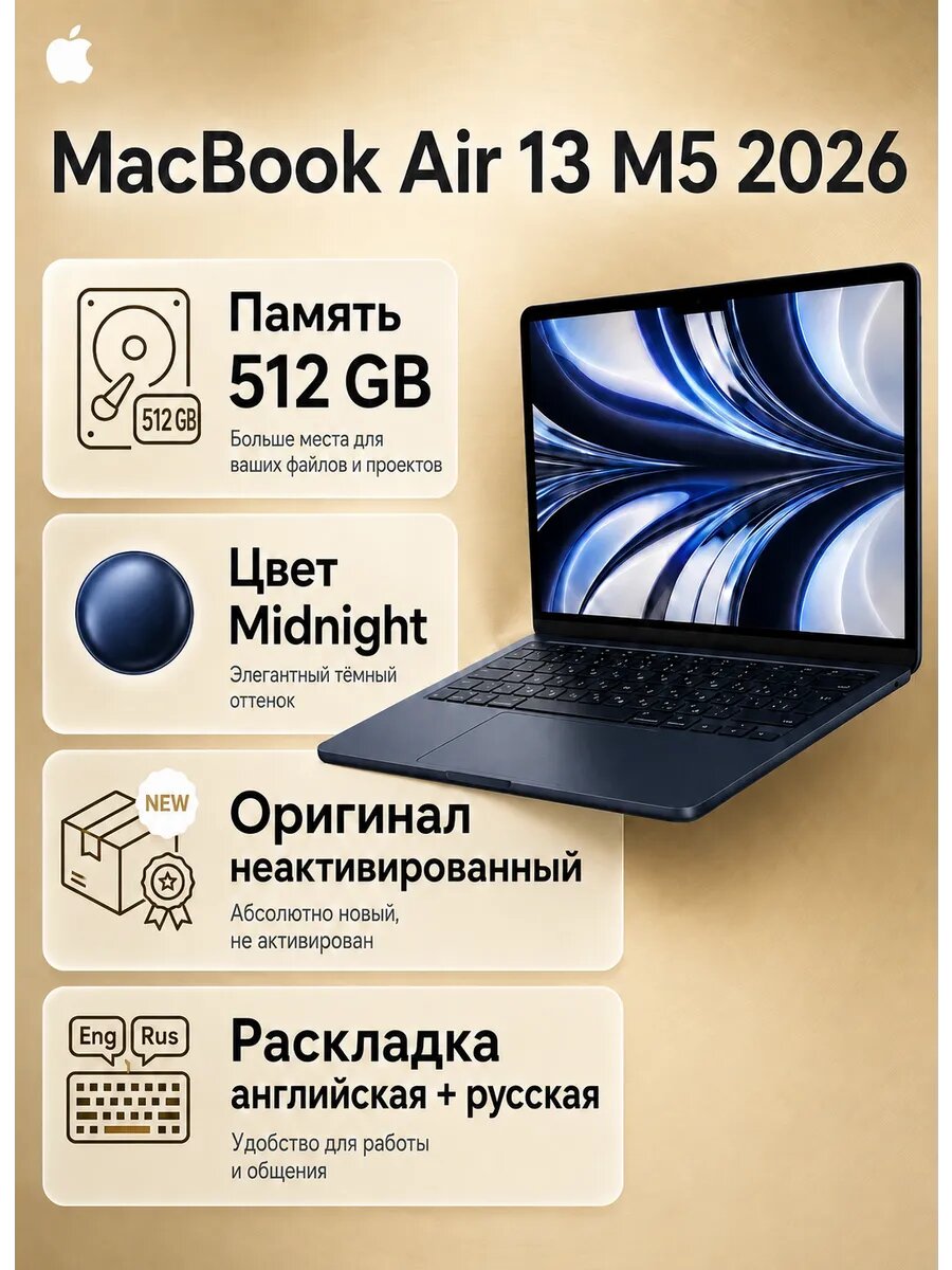 Ноутбук MacBook Air 13 М5 16/512 Midnight MDHE4 / русская гравировка