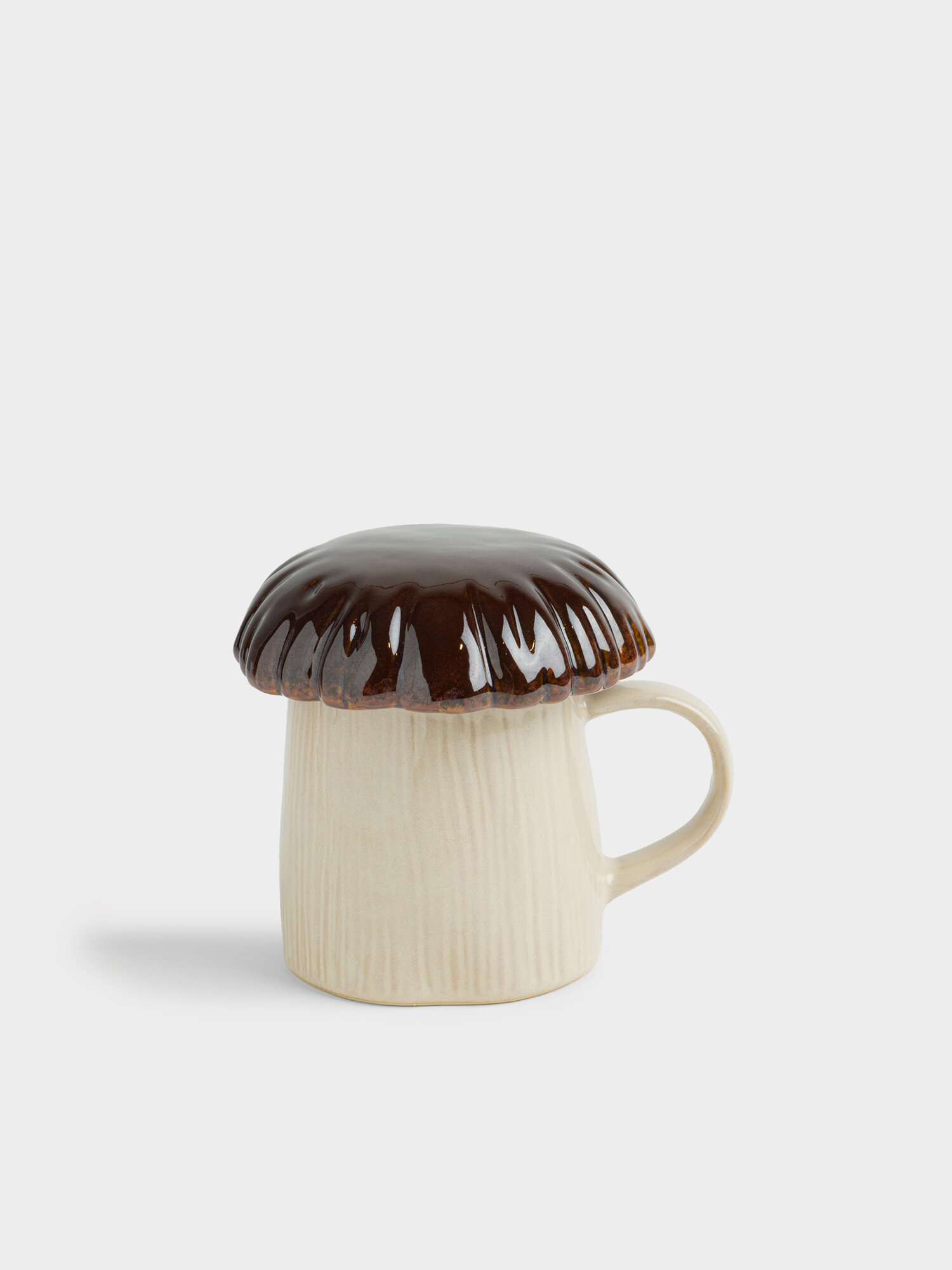 Кружка, 350 мл, с крышкой, фарфор P, молочно-коричневая, Гриб, Autumn fungi