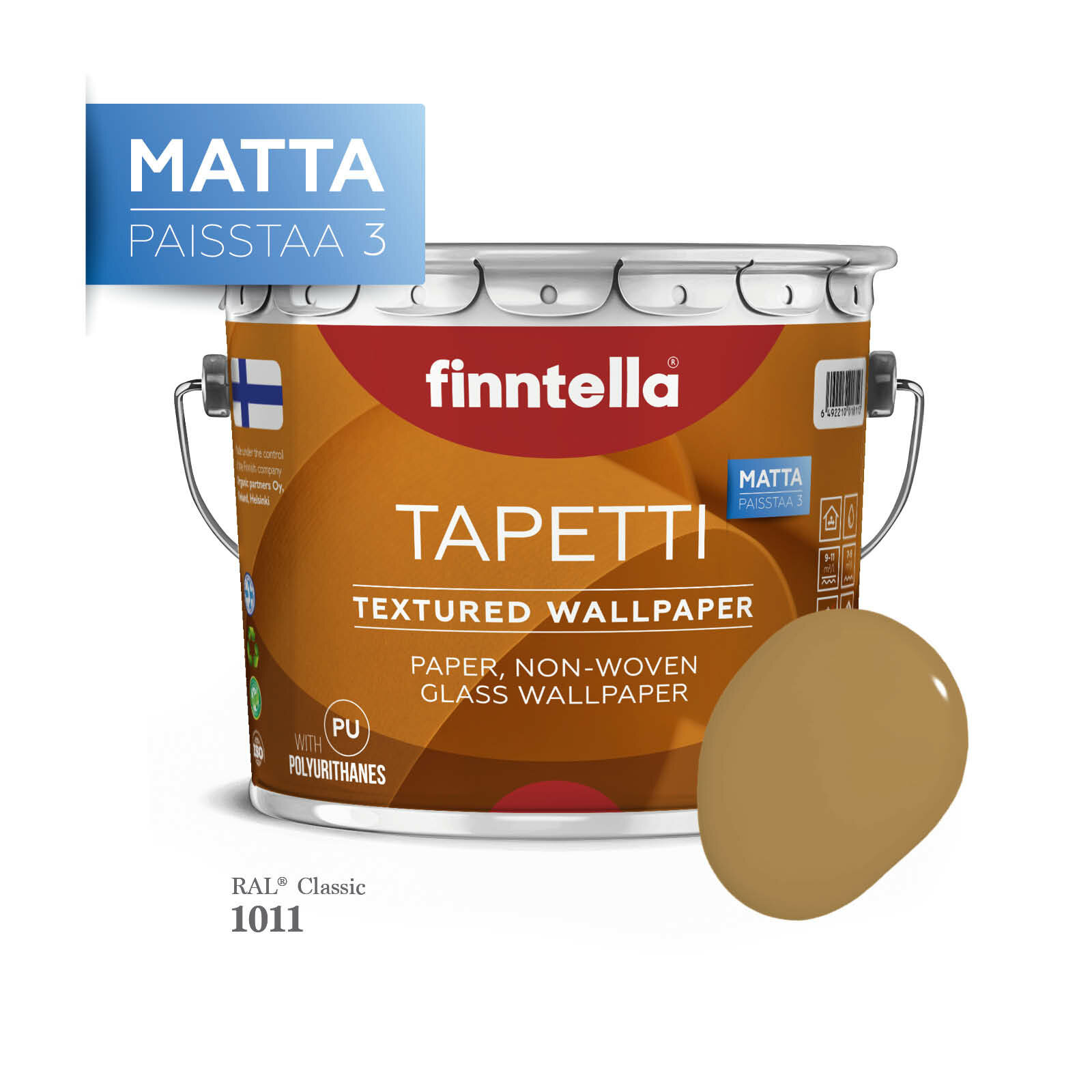 Матовая краска для обоев под окраску TAPETTI Matta FINNTELLA, Цвет RAL 1011 Коричнево-бежевый (Brown beige), 2,7л