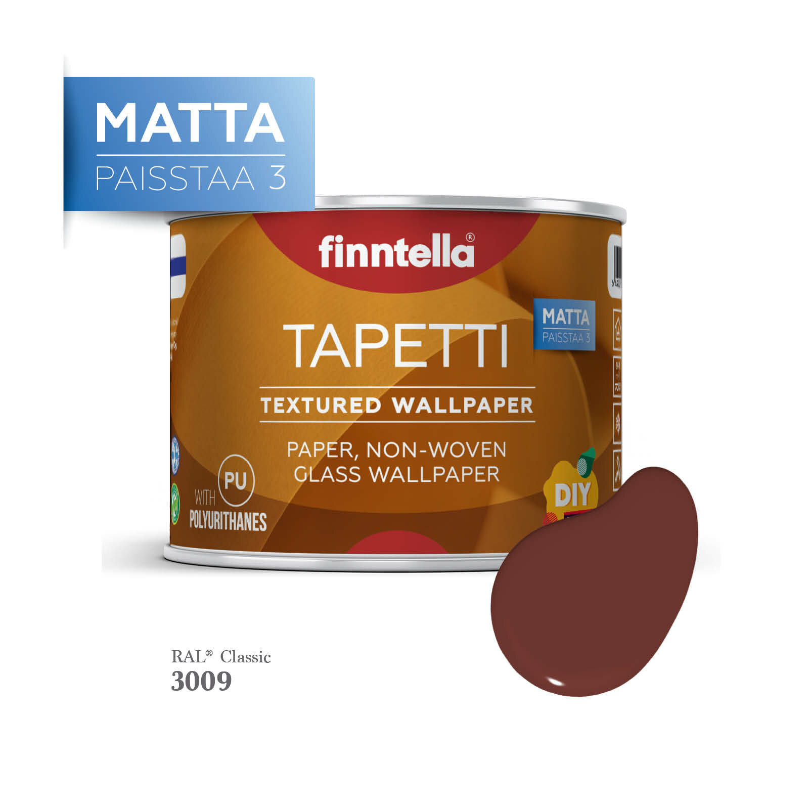 Матовая краска для обоев под окраску TAPETTI Matta FINNTELLA, Цвет RAL 3009 Красная окись (Oxide red), 0,45л