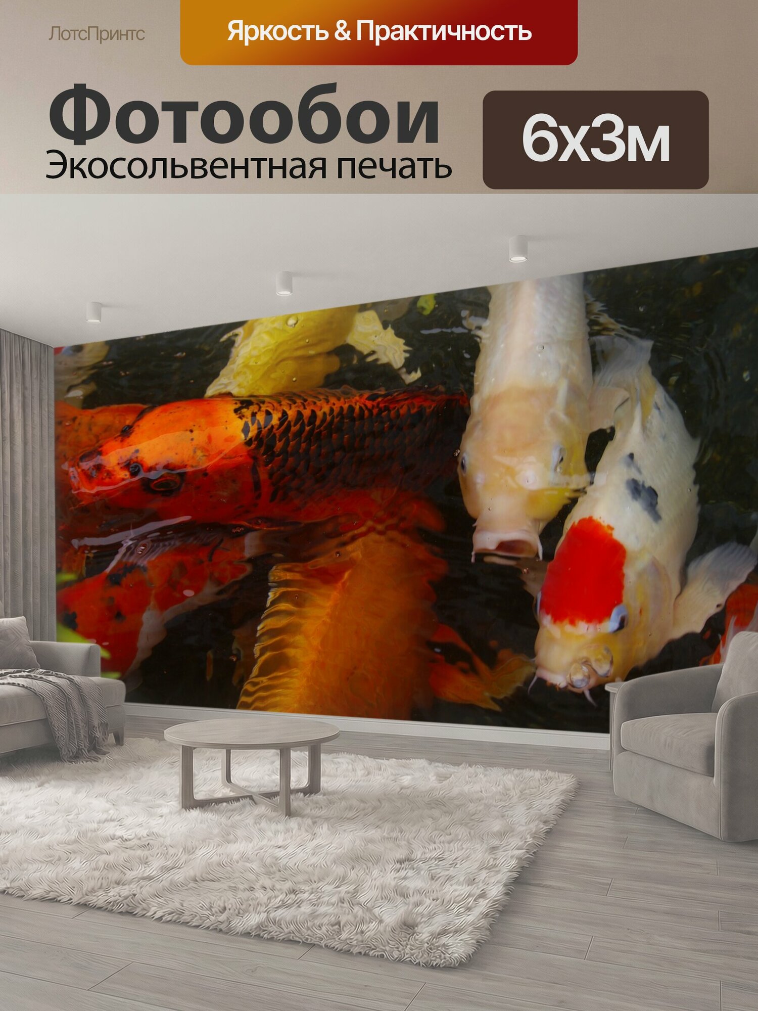 Фотообои "Аквариумные рыбки, nishikigoi, рыбы" 600x300 см. экосольвентная печать