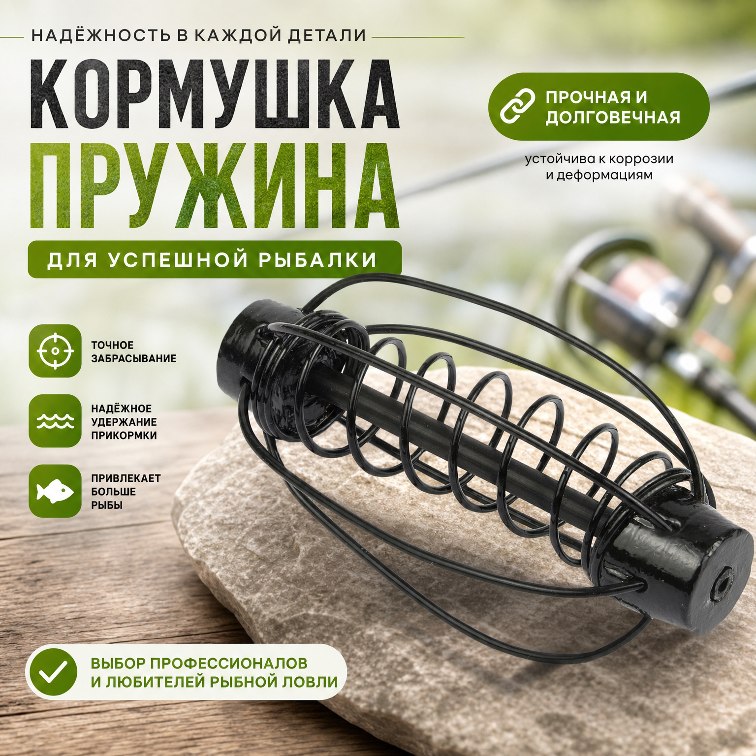 Кормушка Пружина (окрашенная, скользящая, стальная, 37гр) 4штук/упак. (Цвет товара: черный.)