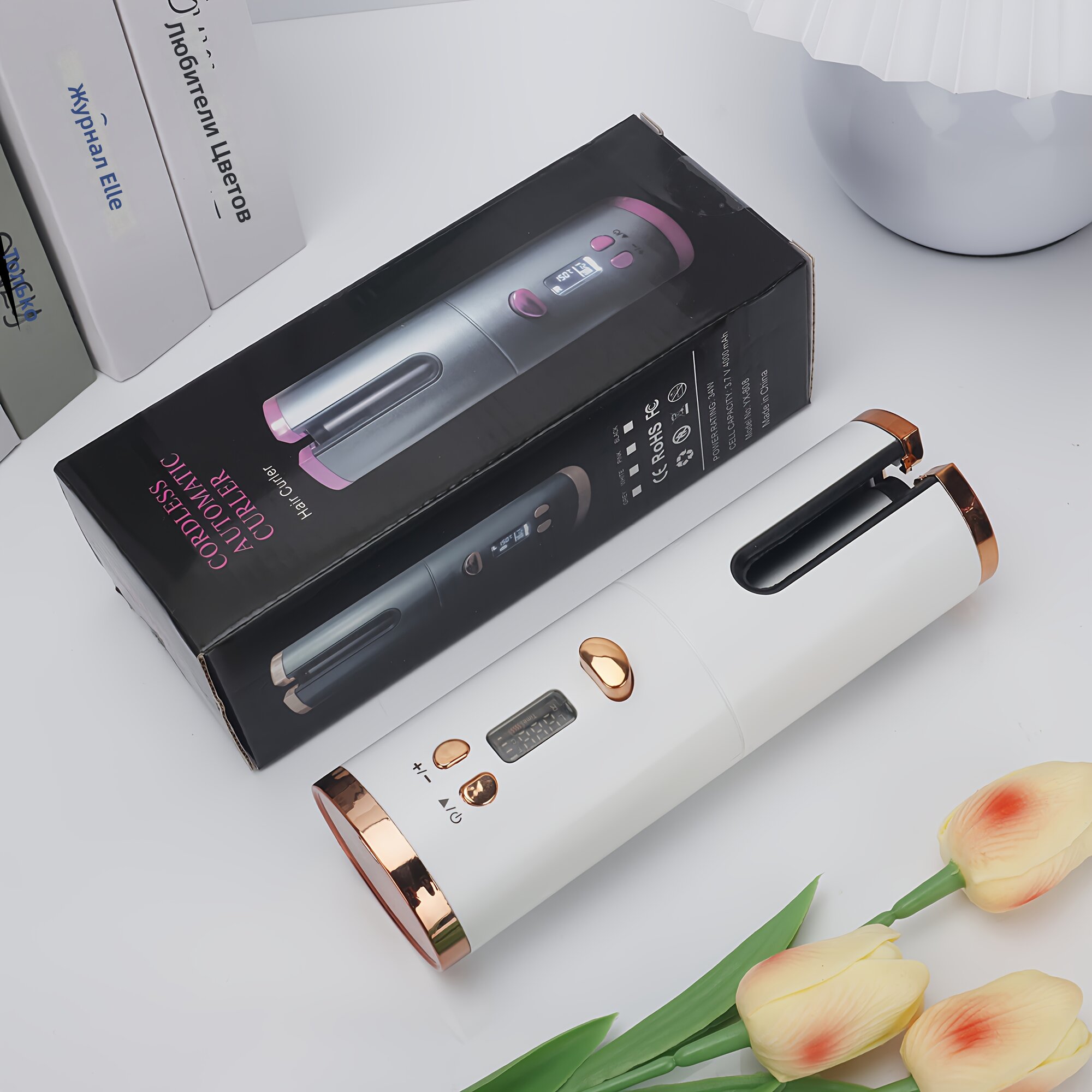 Портативная автоматическая плойка для завивки волос, беспроводная, USB-зарядка, 4 режима нагрева, белый цвет