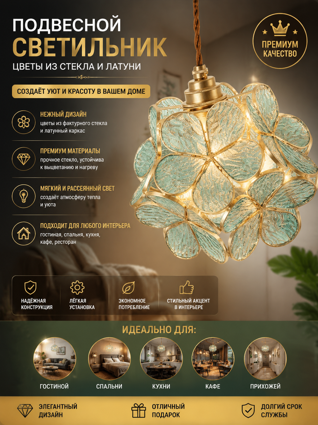 Лампочка с лепестками стекла, декоративная LED лампа для дома, стильное освещение для люстры и интерьера
