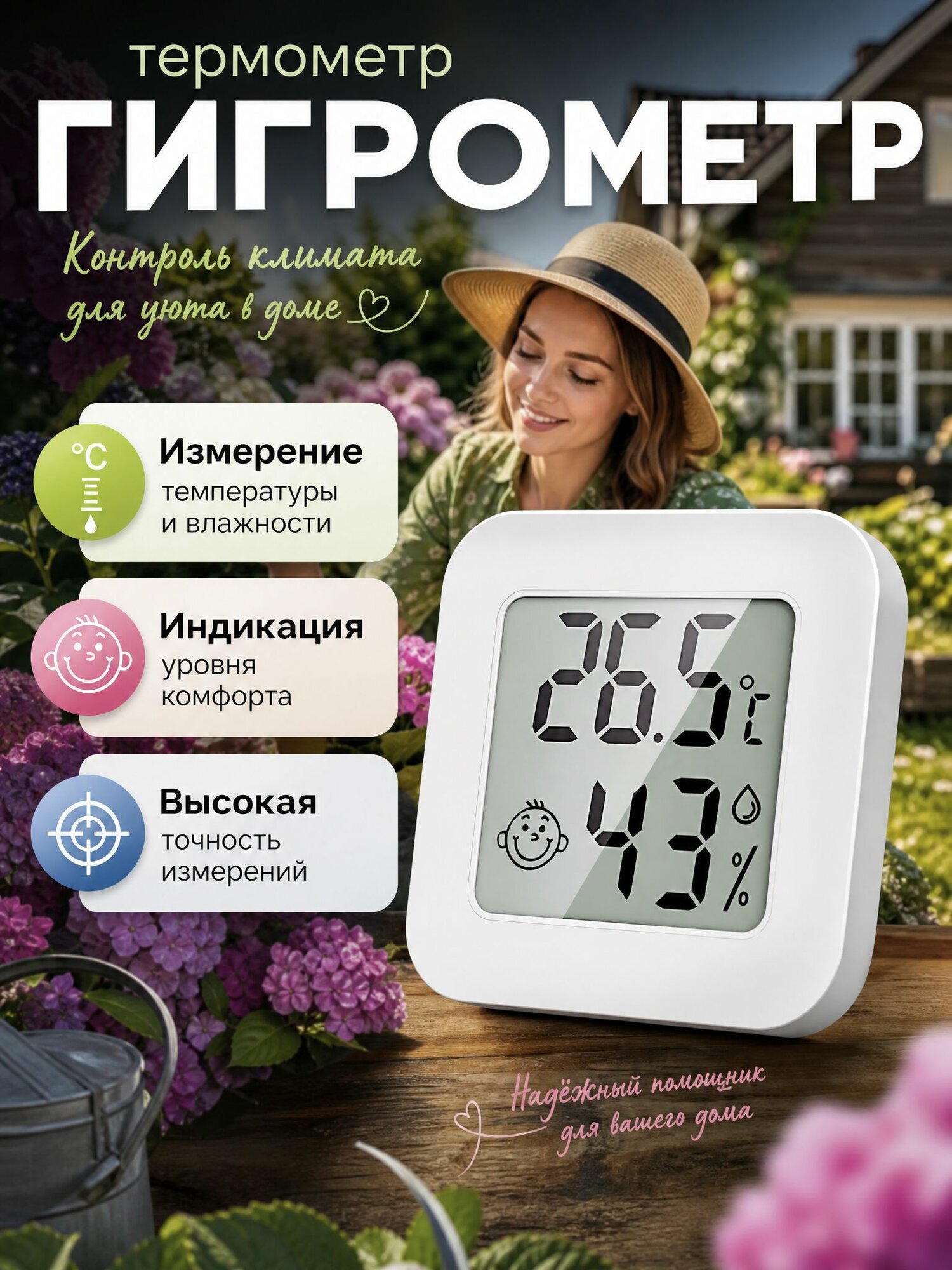 VOIT Термометр комнатный, гигрометр комнатный электронный, метеостанция домашняя, датчик температуры и влажности цифровой термогигрометр для комнаты измеритель климата