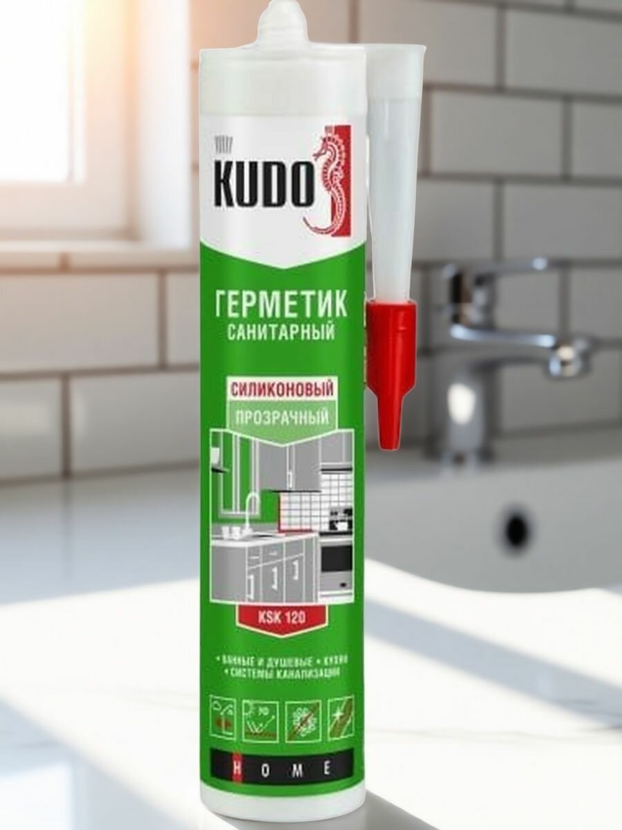 Герметик силиконовый санитарный прозрачный 280 мл, KUDO