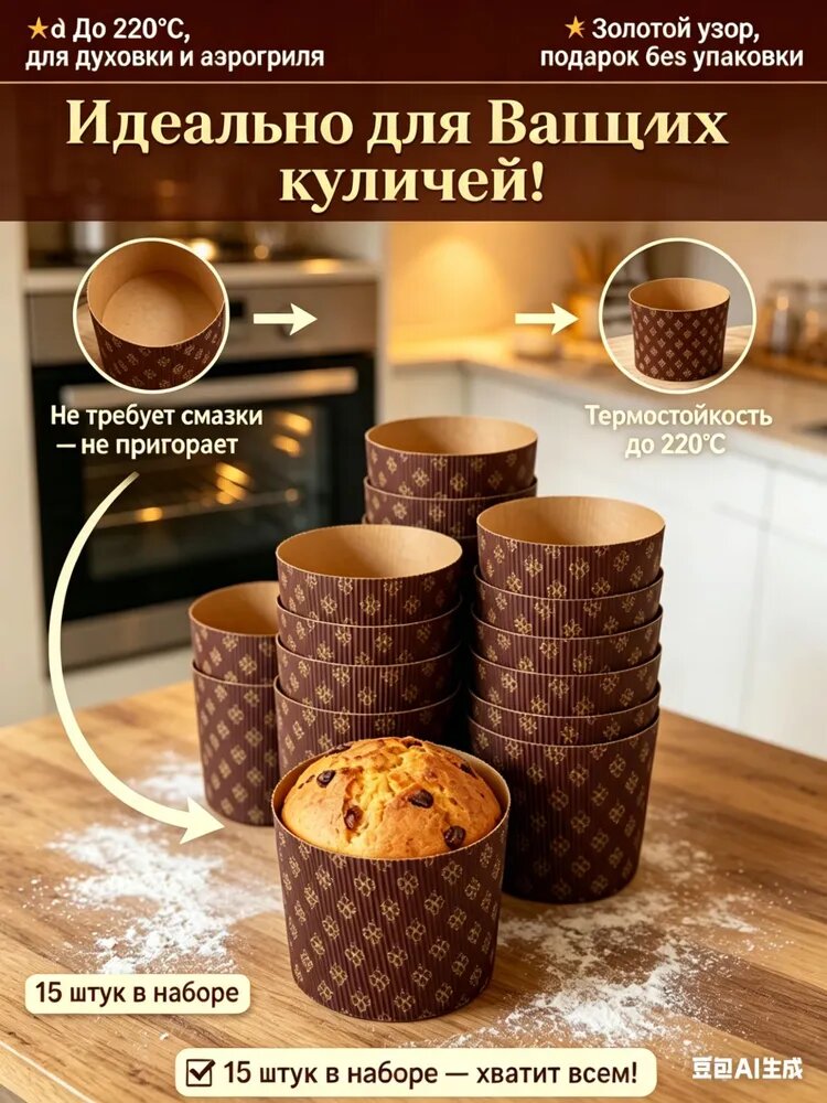 Форма для запекания 14.5 см 15 шт гофрокартон круглая, квадратная антипригарное покрытие шоколадный