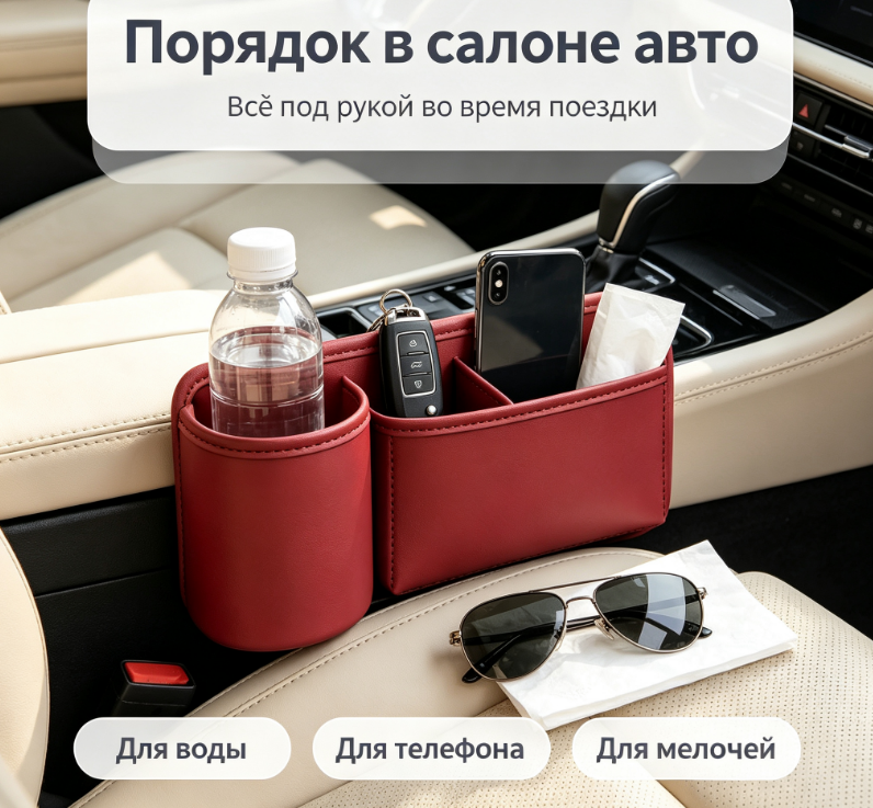Автомобильный органайзер с подстаканником, многофункциональная сумка для хранения телефона, салфеток и мелочей