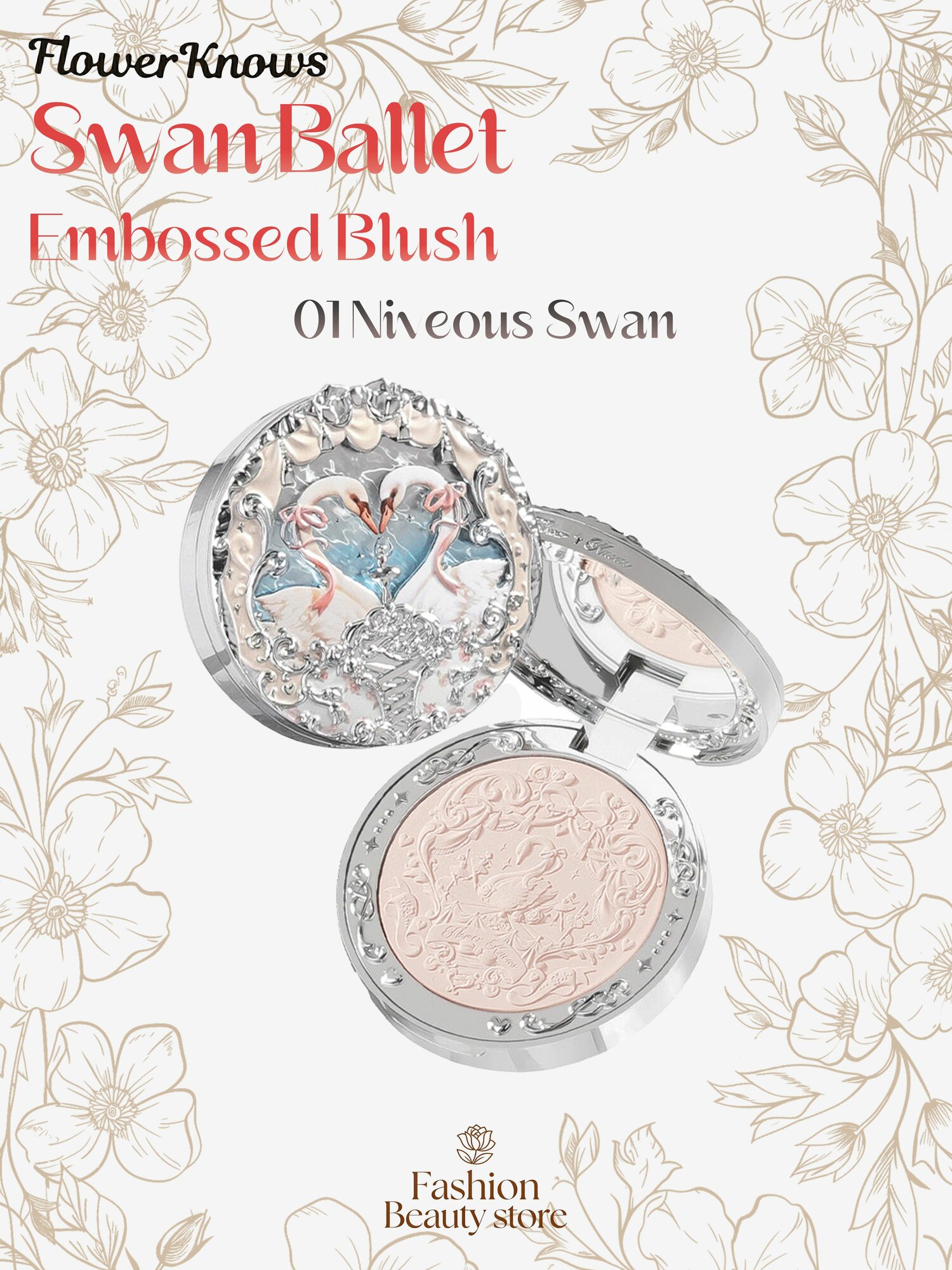 Рельефные румяна Flower Knows Swan Ballet Embossed Blush 01 Niveous Swan румяна оттенок 01 рельефная текстура