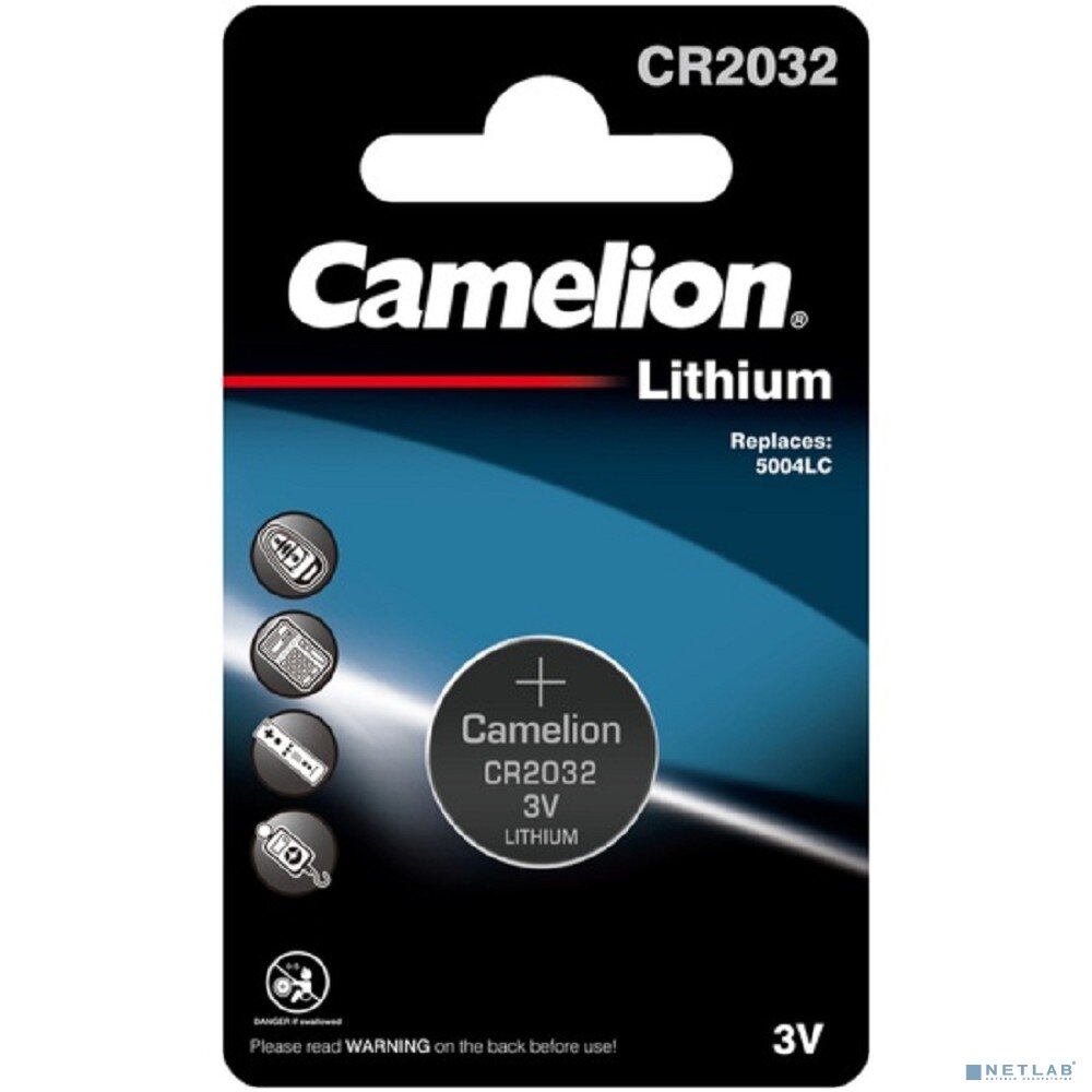 Camelion CR2032 BL-1 (CR2032-BP1, батарейка литиевая,3V) (1 шт. в уп-ке)