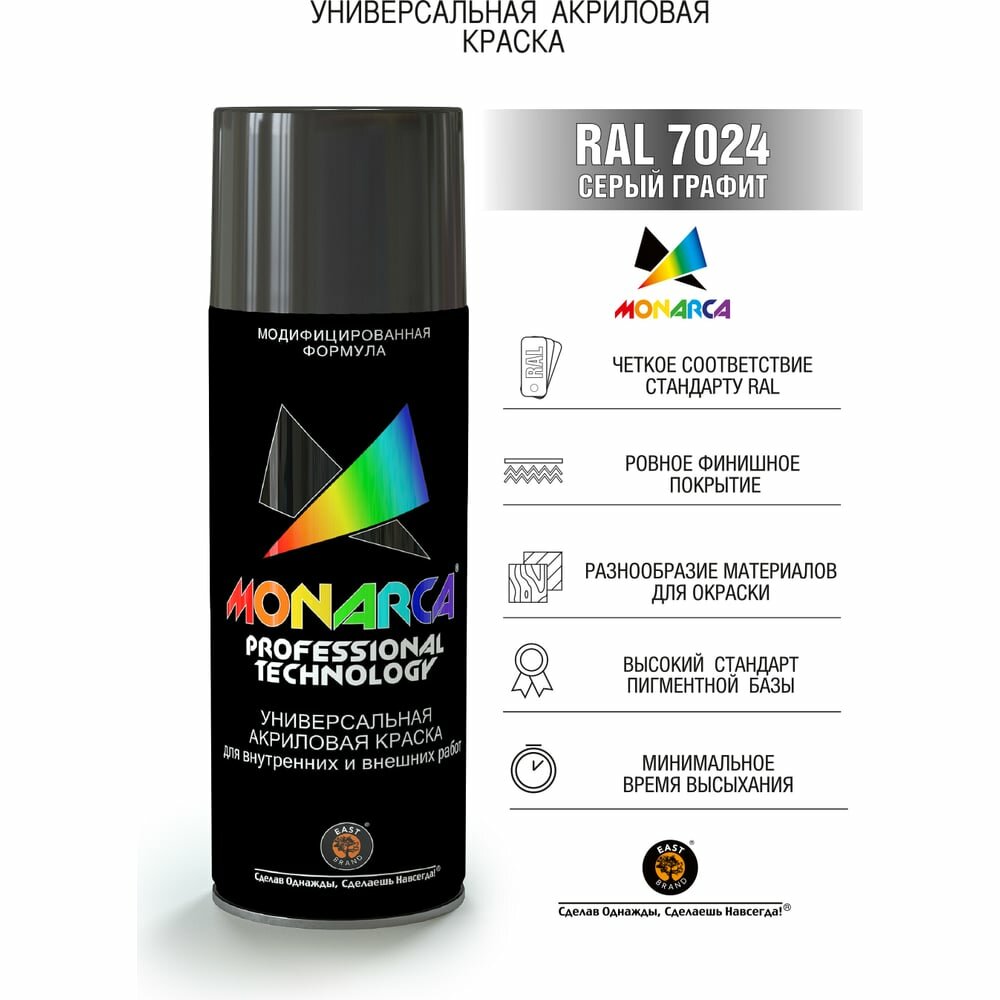 Аэрозольная краска Monarca RAL7024 Серый Графит 17024 — фото 1
