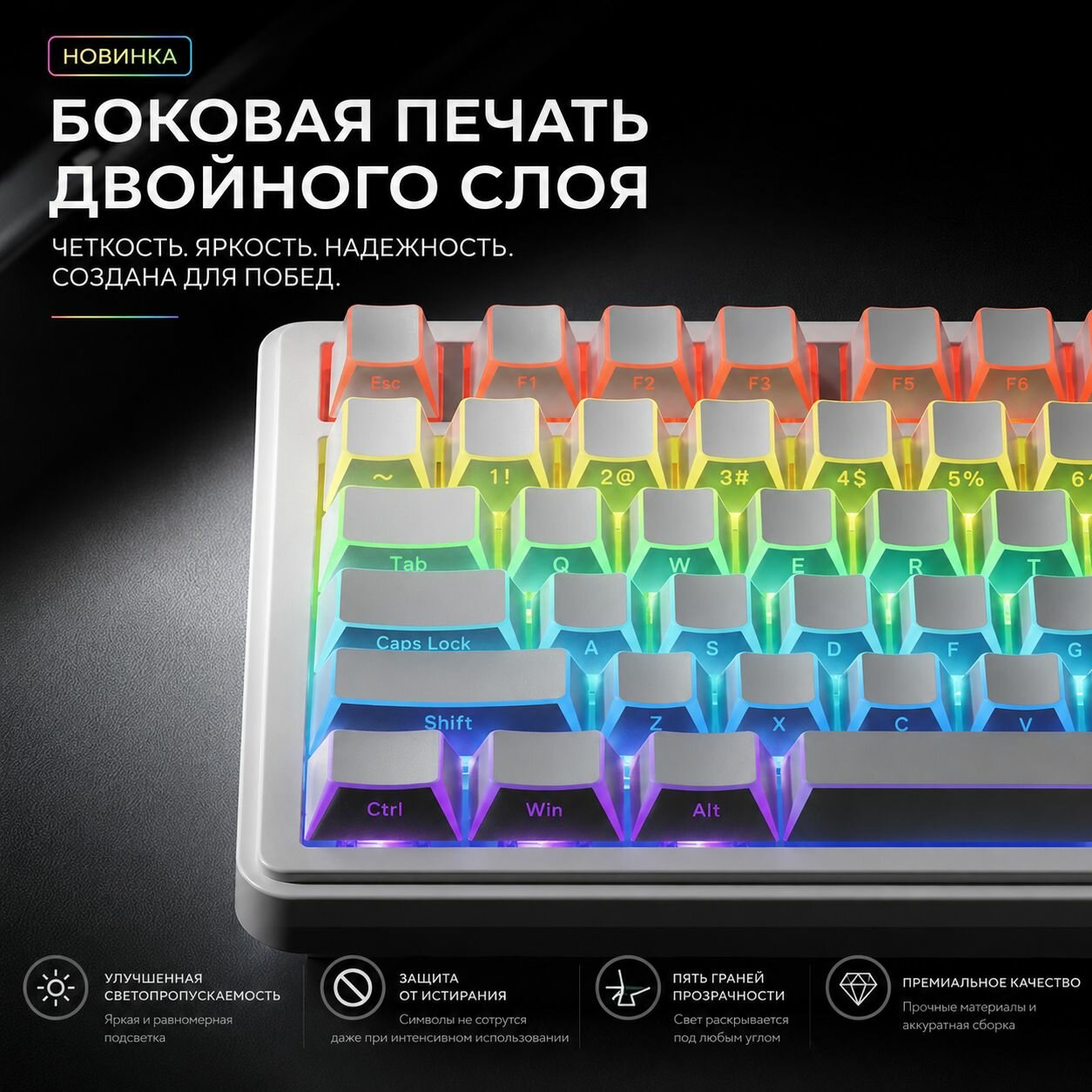Набор кейкапов для механической клавиатуры, 97 клавиш, PBT, OEM профиль, боковая печать, полупрозрачные, для RGB-подсветки, бело-серые дополнительные кейкапы сменные клавиши