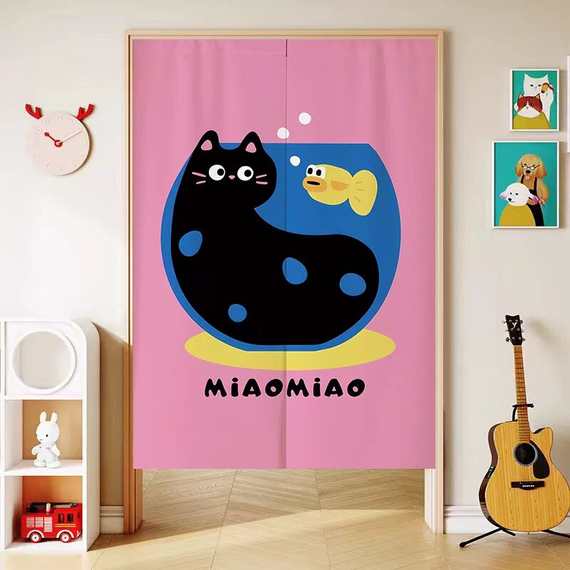 Куртены с изображением кошек и регулируемым стержнем для кухни, 85x200 см, установка без сверления