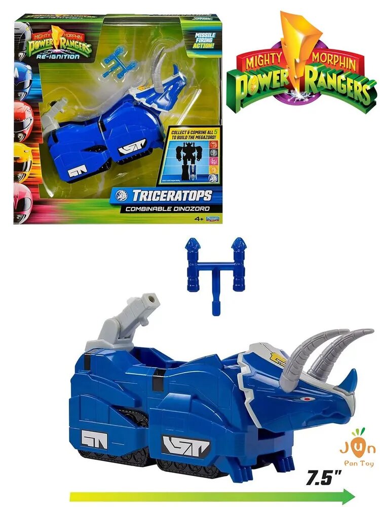 Фигурка, Power Rangers Triceratops Combinable Dinozord / Детский игровой набор Могучие Рейнджеры с роботом-трицератопсом, который запускает снаряды - отличный подарок на день рождения.
