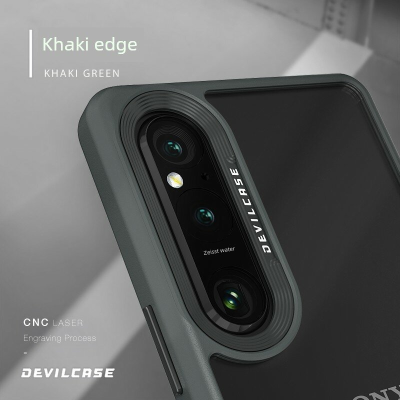 DEVILCASE Анти-проскальзывание полный корпус ударопрочный чехол для Sony Xperia 1 V, матовая текстура, кахи зеленый