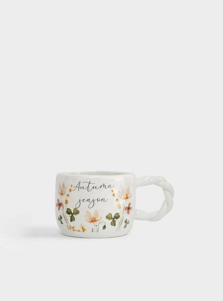 Кружка, 450 мл, доломитовая керамика, молочная, Цветы и листья, Autumn motifs (Anna Lafarg)