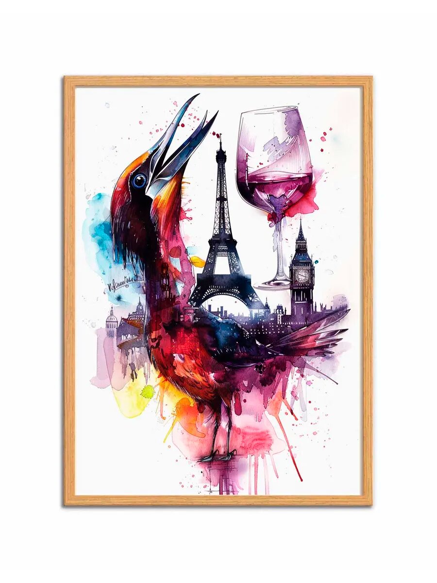 Птица-фрегат Птица-фрегат Пьет вино 1, Плакат 30x42см