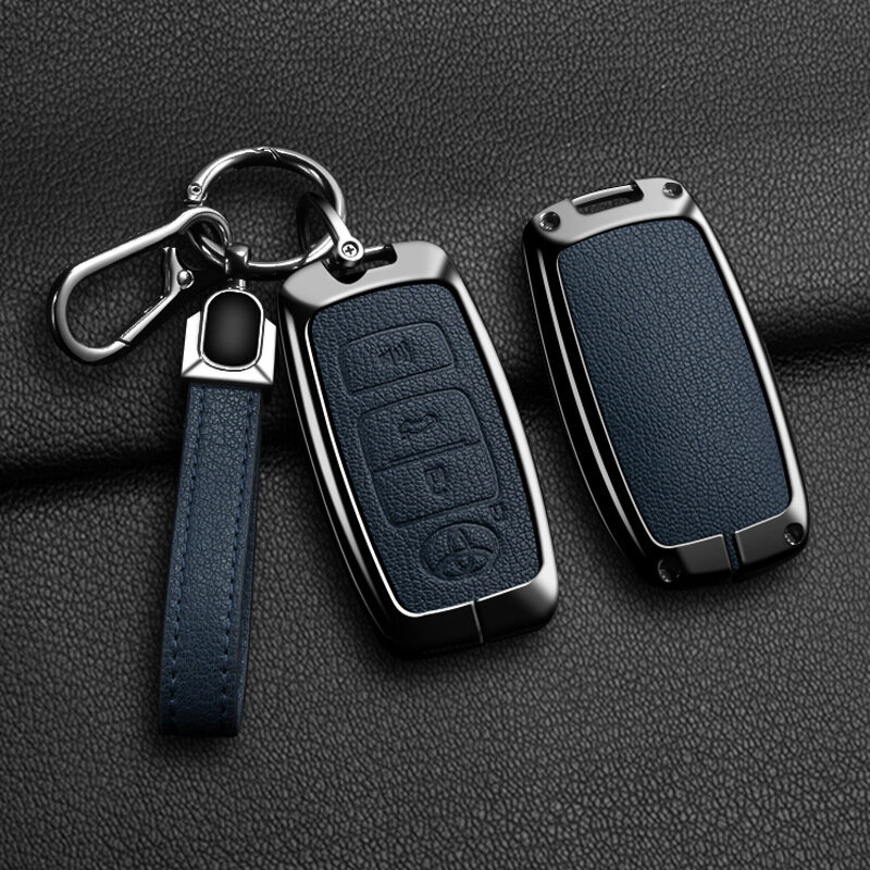 Автомобильный чехол для ключа Toyota G-Style 4-кнопочный, синяя текстура козьей кожи с шнуром A09 и зажимом для Камри