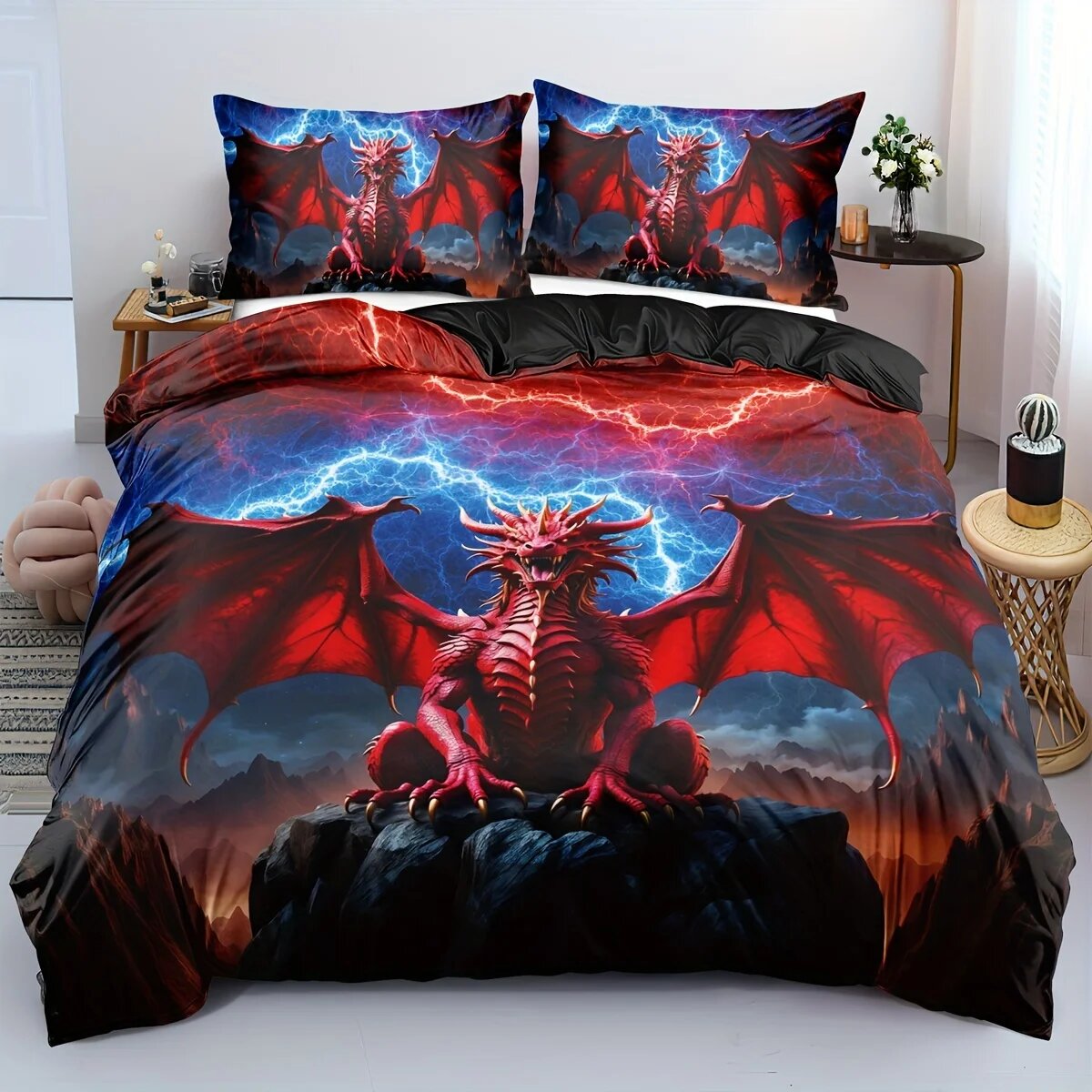 Комплект постельного белья с красным драконом 160x200 см, 3D принт, западный дракон, двуспальный