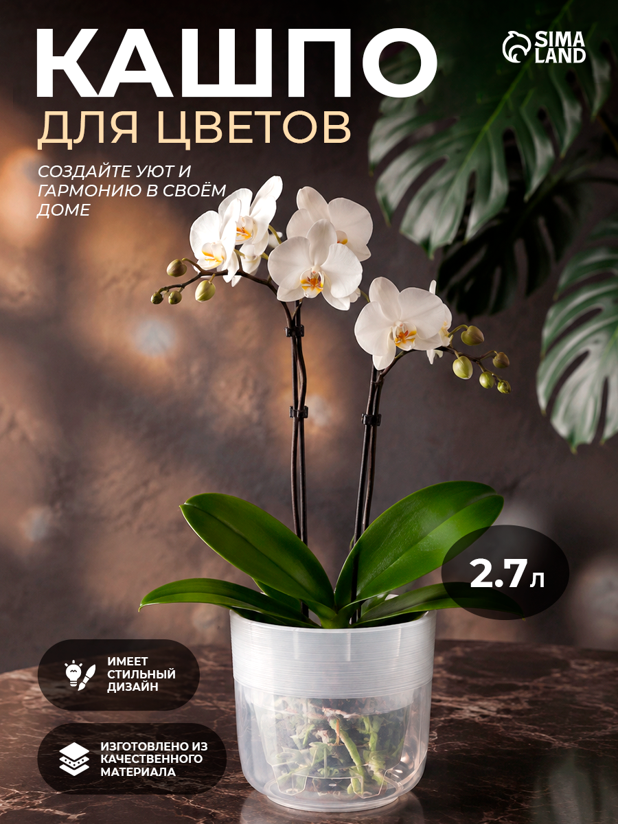 Кашпо для цветов со вставкой «Линель», 2,7 л, d=16 см, h=16 см, прозрачное