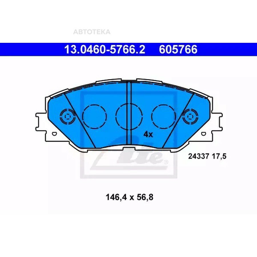 Колодки тормозные дисковые ATE 13046057662 TOY A: AURIS/RAV 4 IV/RAV 4 IV VAN, 1.8 Hybrid/2.0 D4d/2.0 VVTi 4WD/2.2 D 4WD/2.2 D4d 4WD/D4d 4WD, 05-20