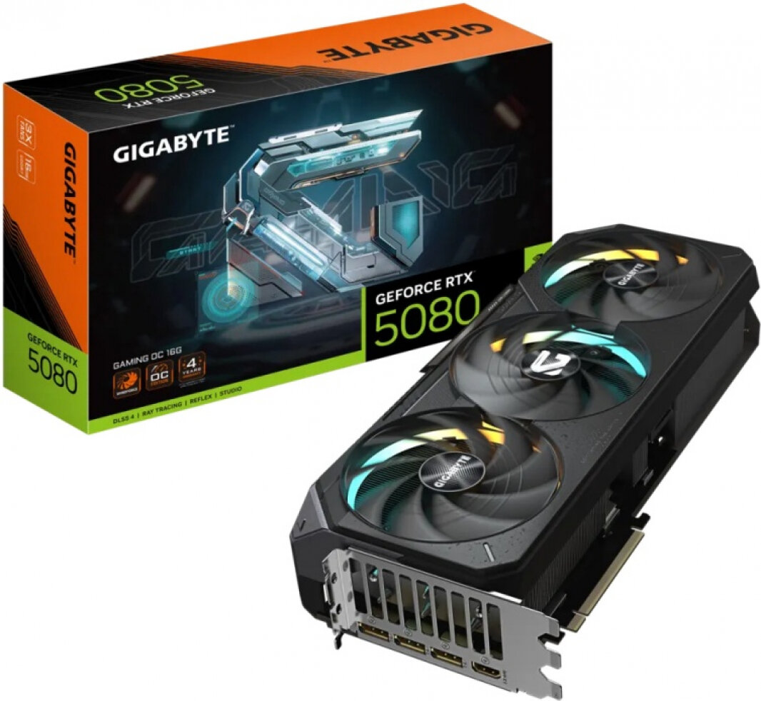 Видеокарта RTX 5080 16Gb GIGABYTE GV-N5080GAMING OC-16GD, 3 вертушки