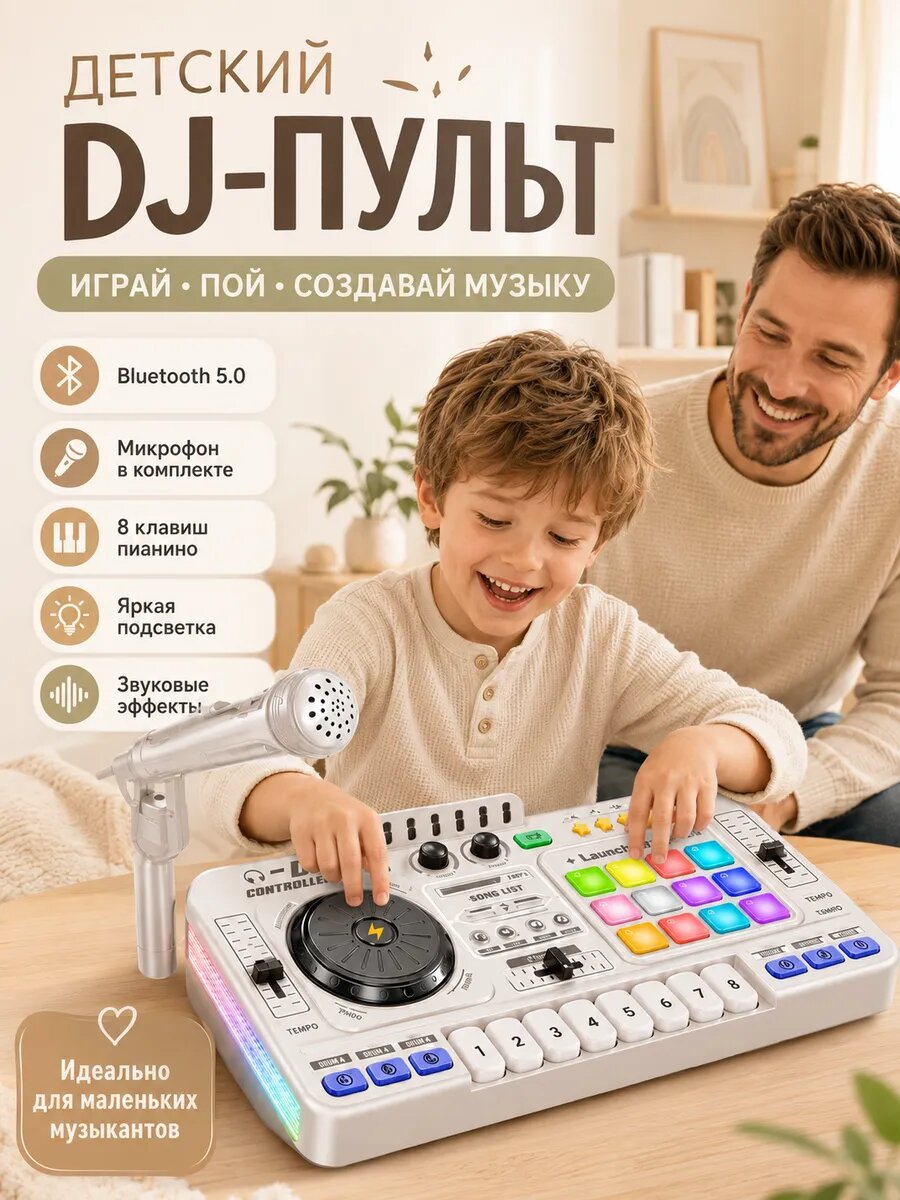 Музыкальная детская игрушка - диджейский пульт с подсветкой