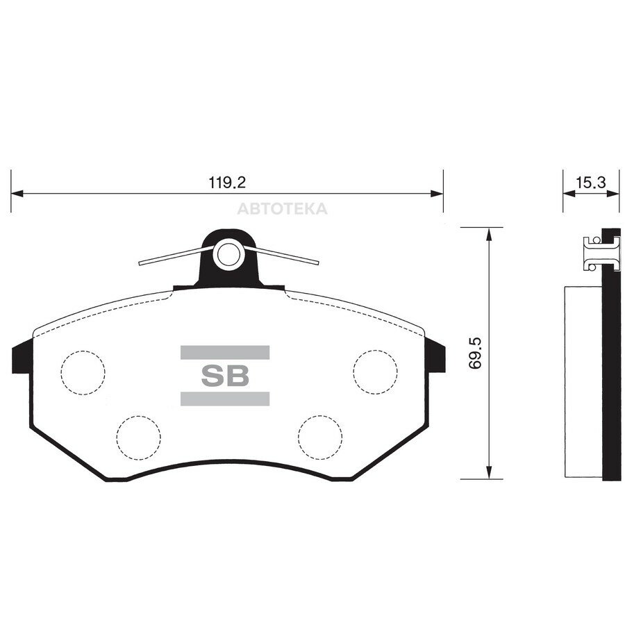 Колодки тормозные передние с ушком AUDI A4 I (B5) (1994-2001) CHERY AMULET A15 (2003-2013) VW GOLF II-IV (1983-2003) SEAT IBIZA II-IIV (1984-2009) SANGSIN BRAKE SP1043