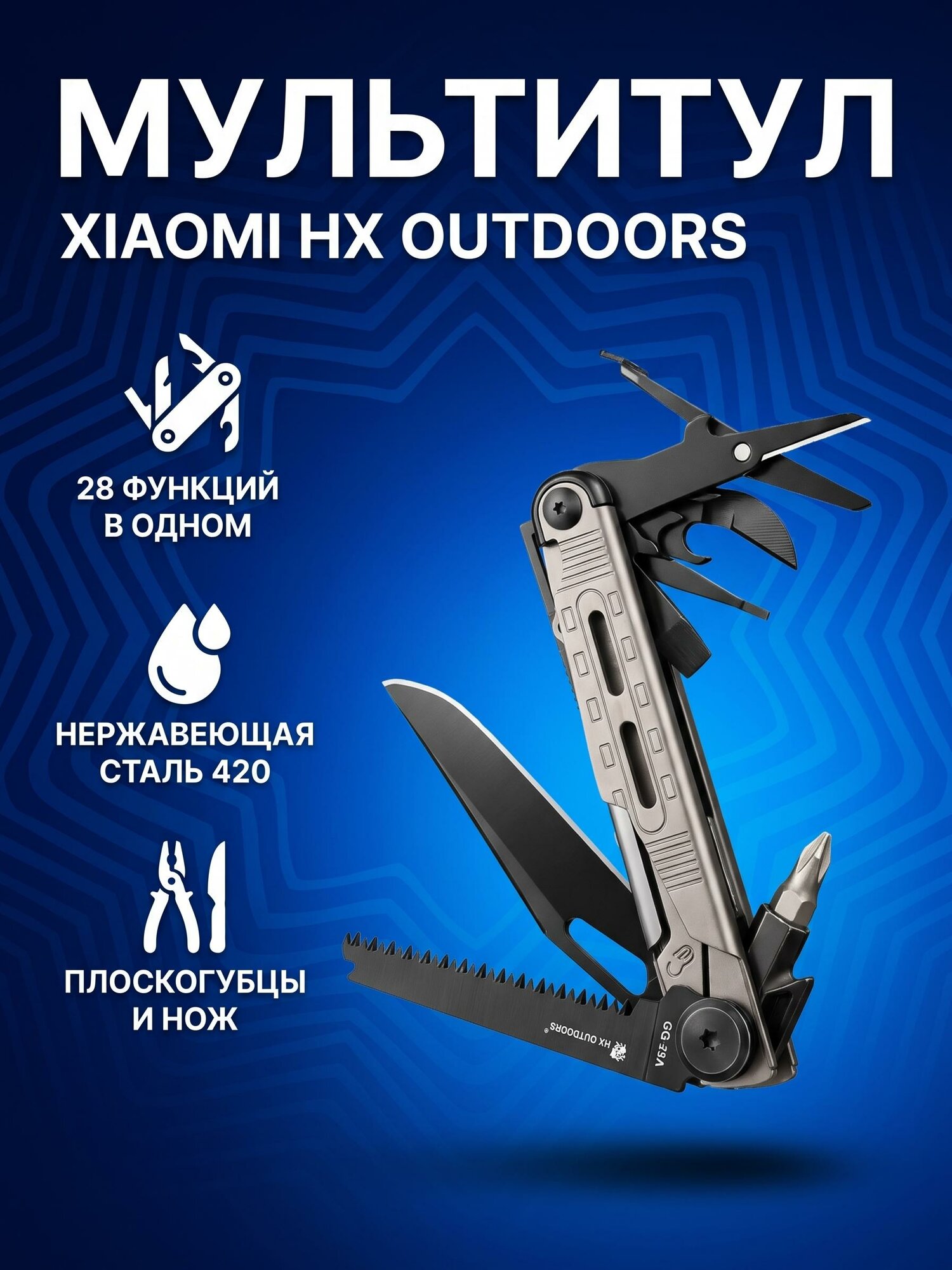 Мультитул Xiaomi HX OUTDOORS Versatile Tool 1, GQ-28A, серый