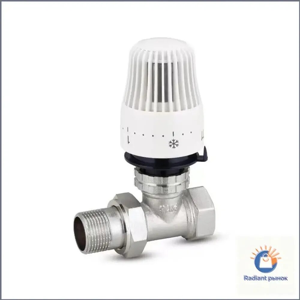Комплект терморегулирующий прямой 1/2" ВР-НР VALTEC для подключения радиатора отопления / Состав: жидкостный регулятор температуры и латунный термостатический клапан ДУ 15, арт. VT.048. N.04