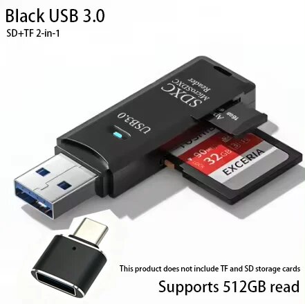 Кардридер 2-в-1 USB 3.0 Black3.0 Type-C3.0
