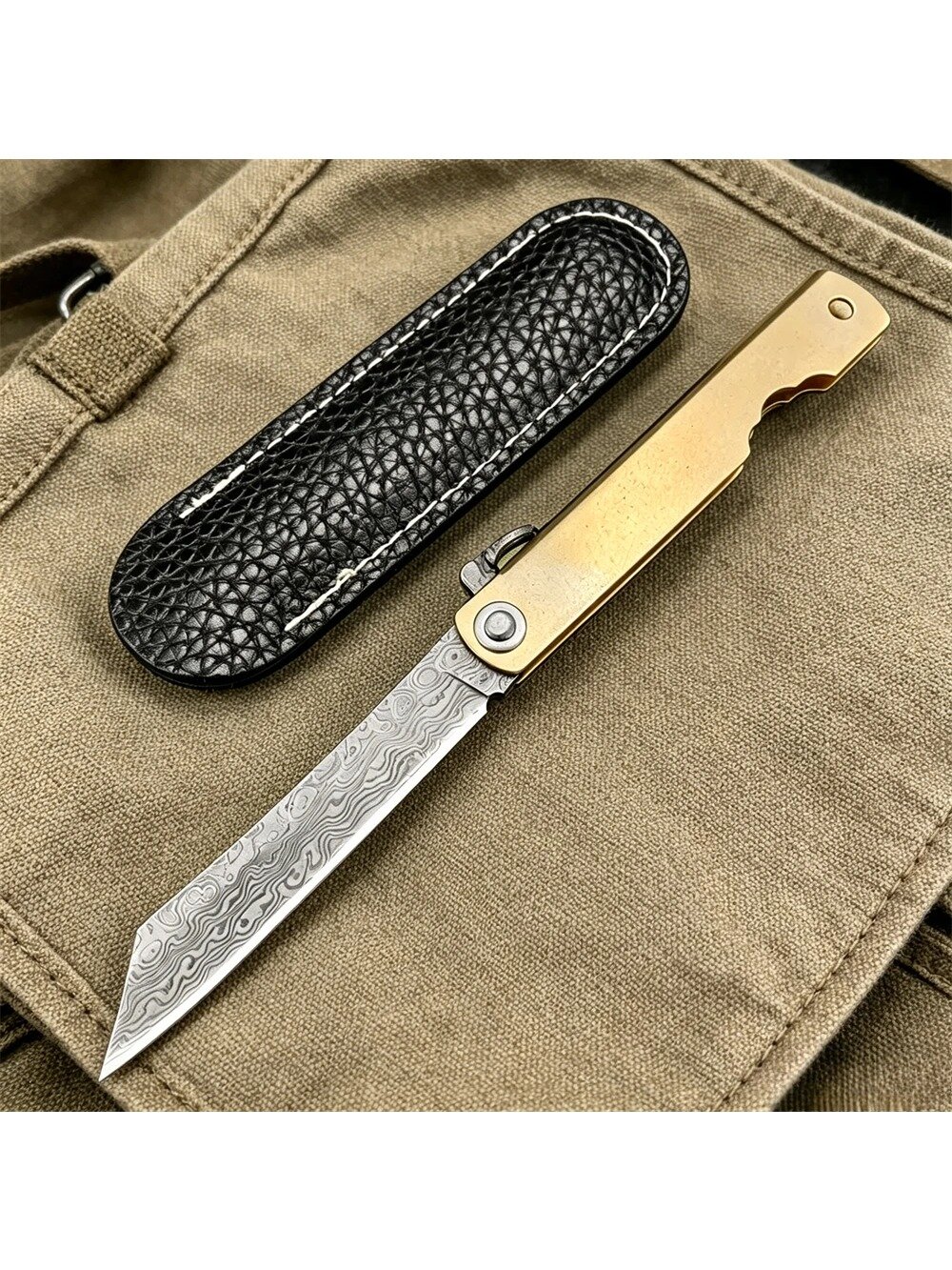 Higonokami Folding Pocket Knife VG10 Damascus Blade Vintage Solid Copper Handle Portable Utility Knife Outdoor Cutting Tool