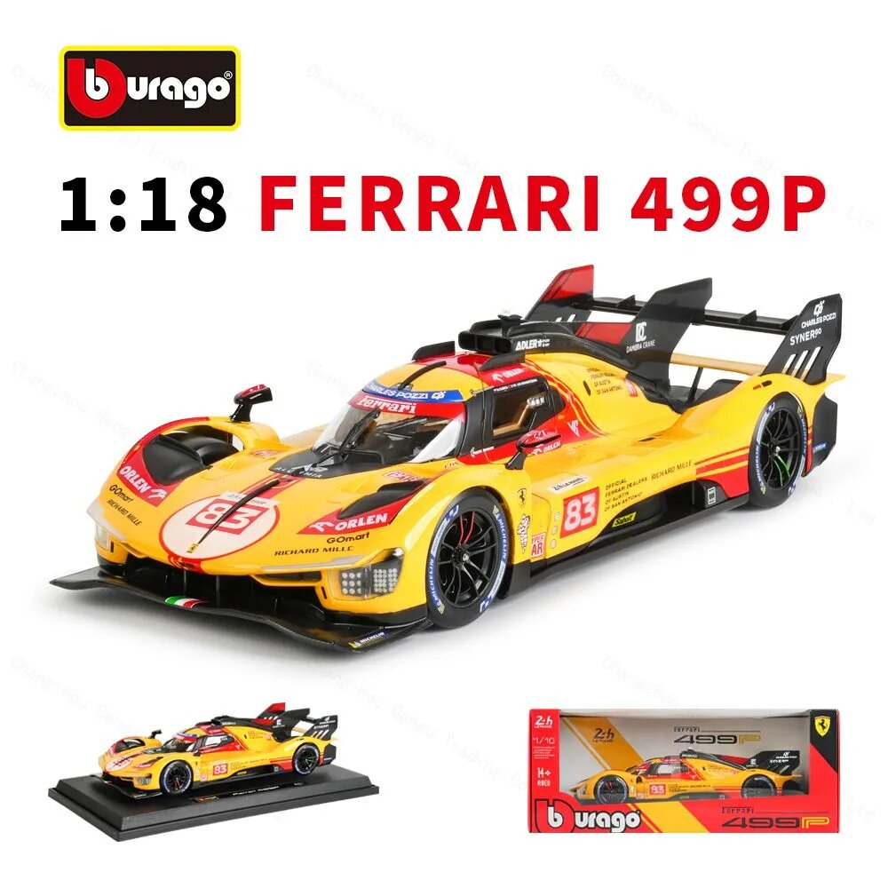 Bburago 1:18 Ferrari 499P Литые под давлением автомобили, коллекционная модель гоночных игрушек